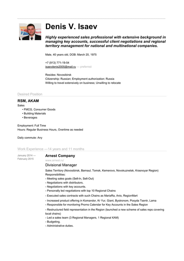 CV in English_Denis Isaev | PDF | Sales | Business