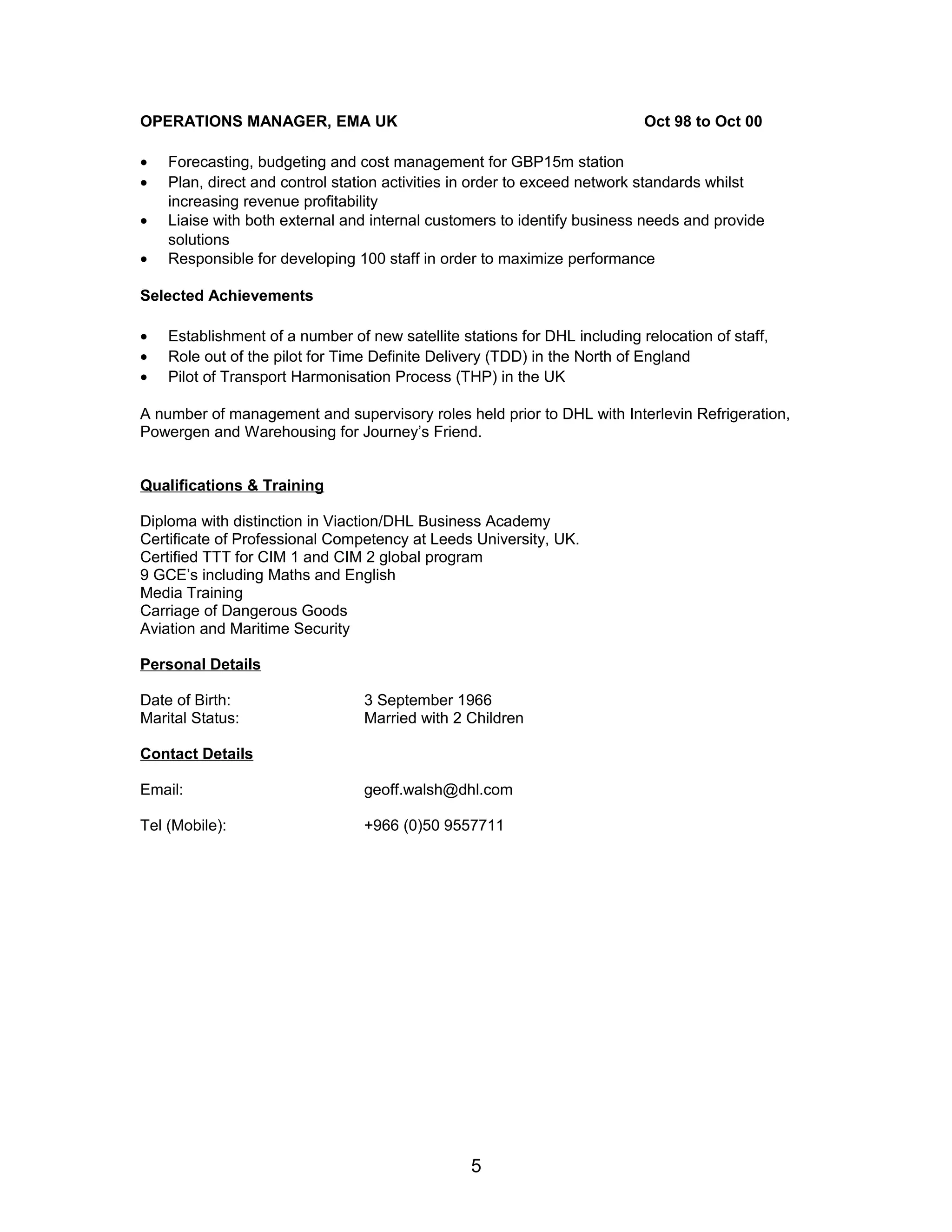 Geoff Walsh CV 2016 | PDF