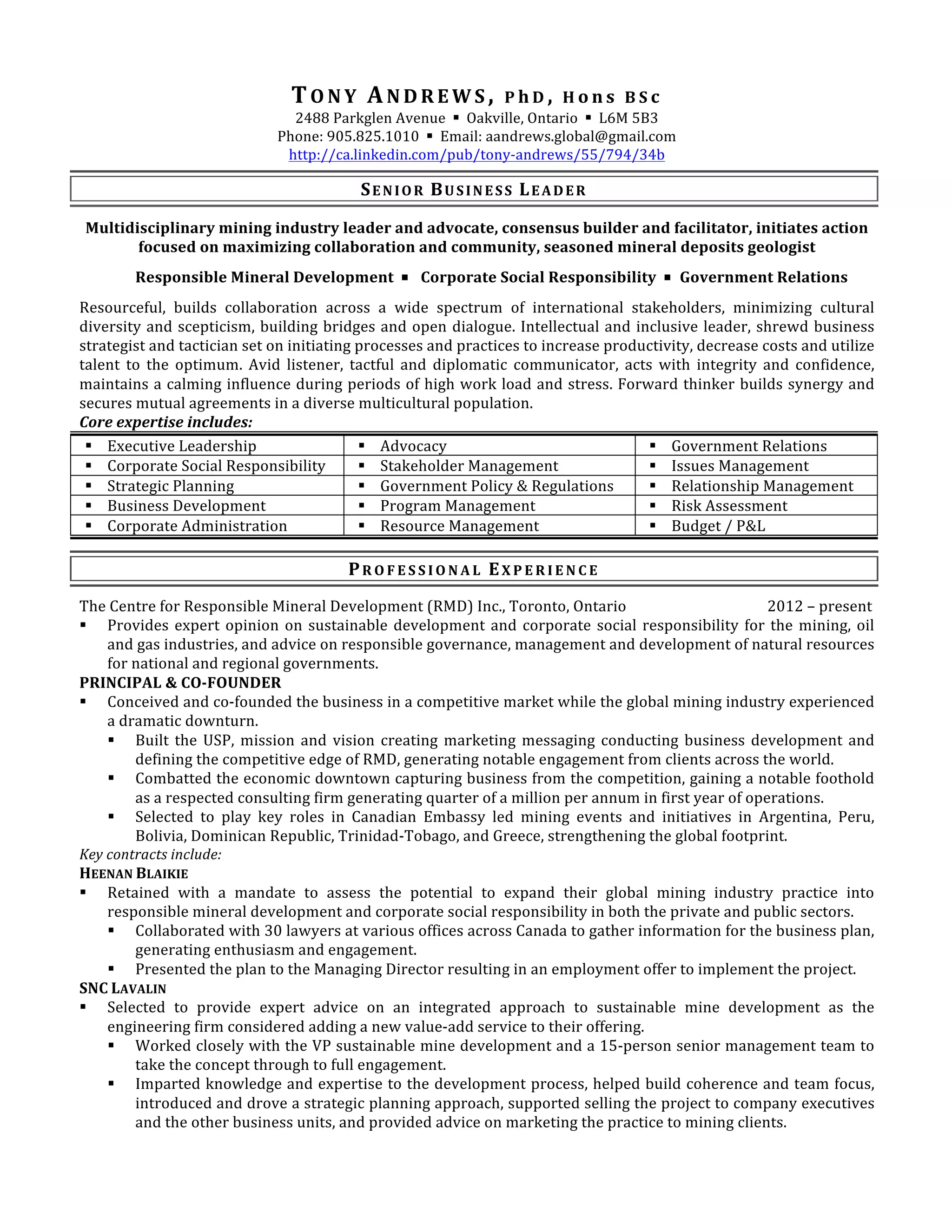 Tony Andrews Resume | PDF