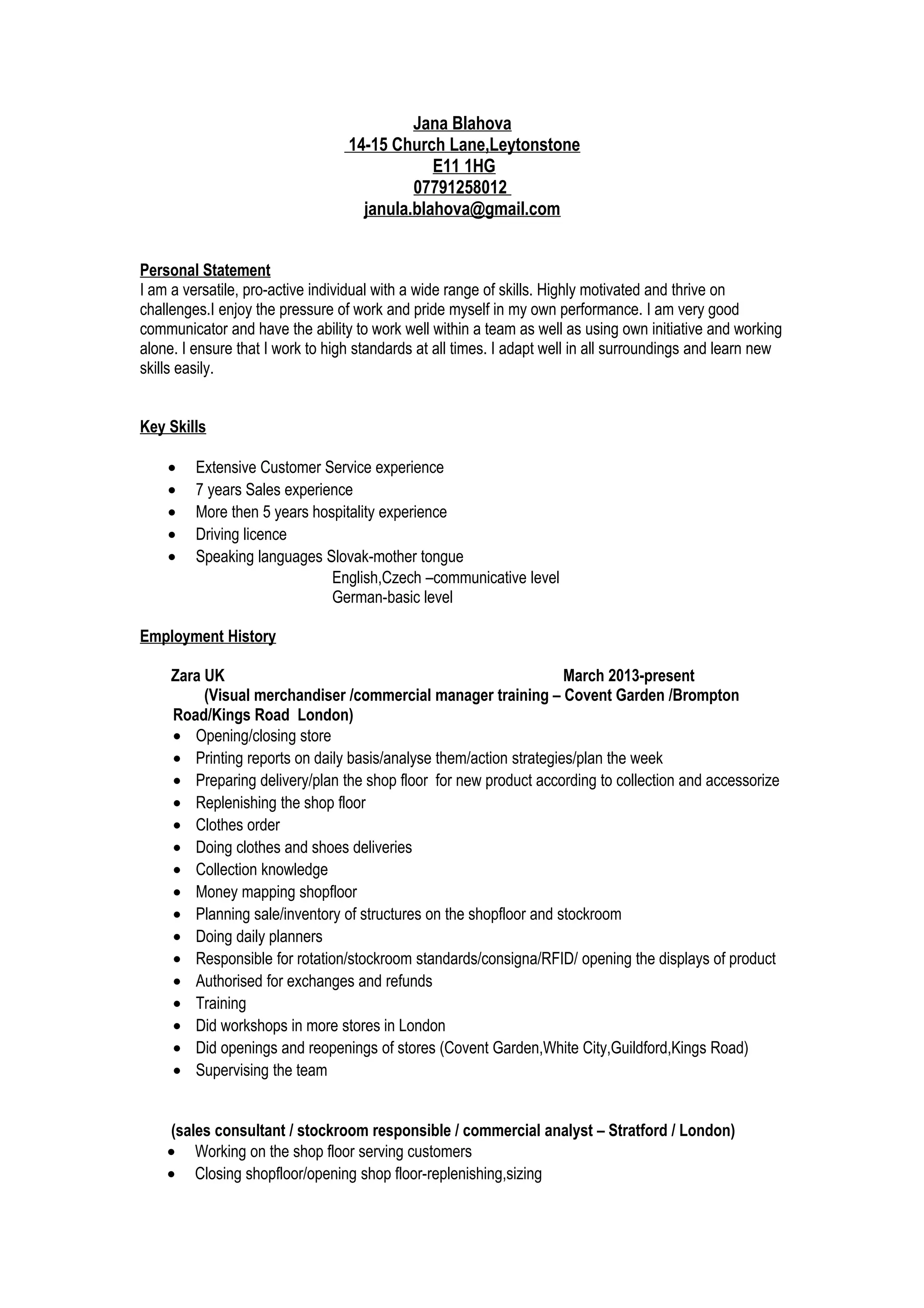 Curriculum Vitae Jana | DOC
