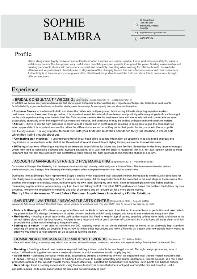Resume - Sophie Balmbra | PDF