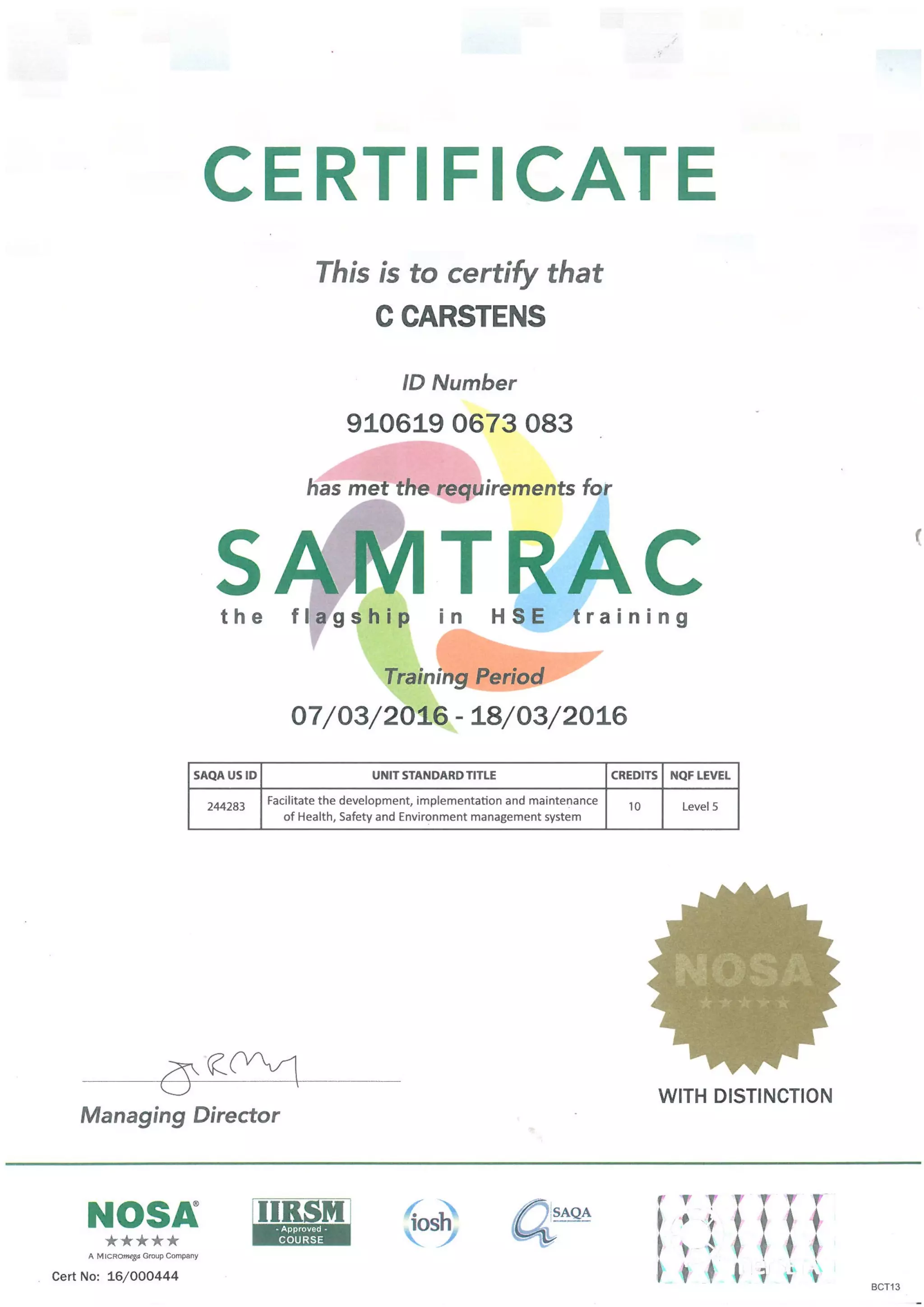 SAMTRAC Certificate | PDF