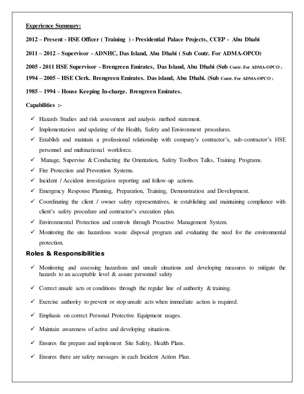 HSE Officer CV