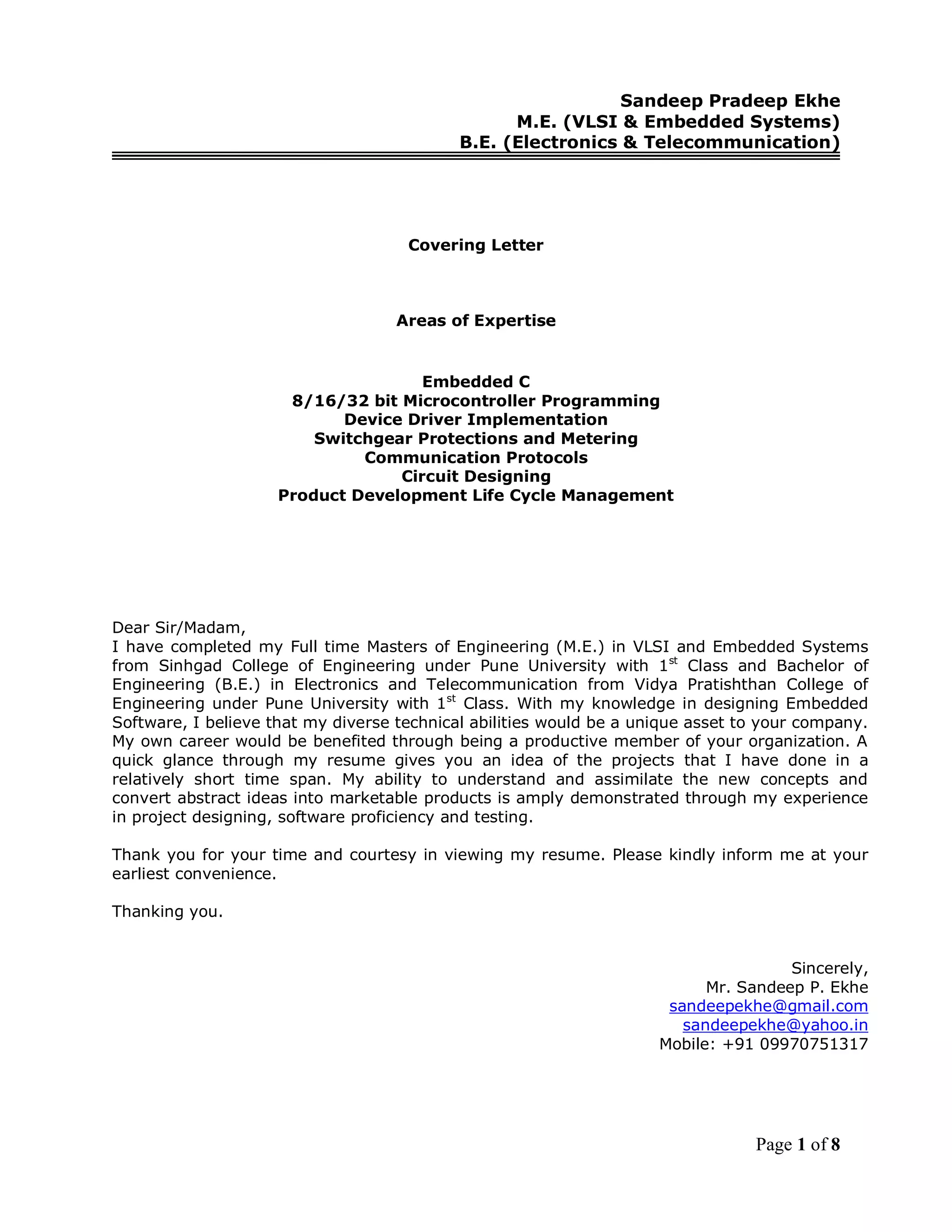 CV SANDEEP_EKHE_ME_VLSI and Embedded Systems_4.9 year Exp in Embedded Firmware Designing | PDF