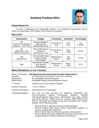 CV SANDEEP_EKHE_ME_VLSI and Embedded Systems_4.9 year Exp in Embedded Firmware Designing | PDF