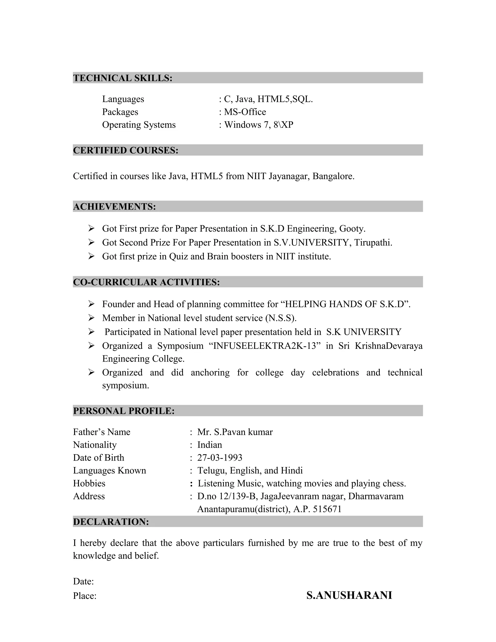 anu new resume.resume | DOC
