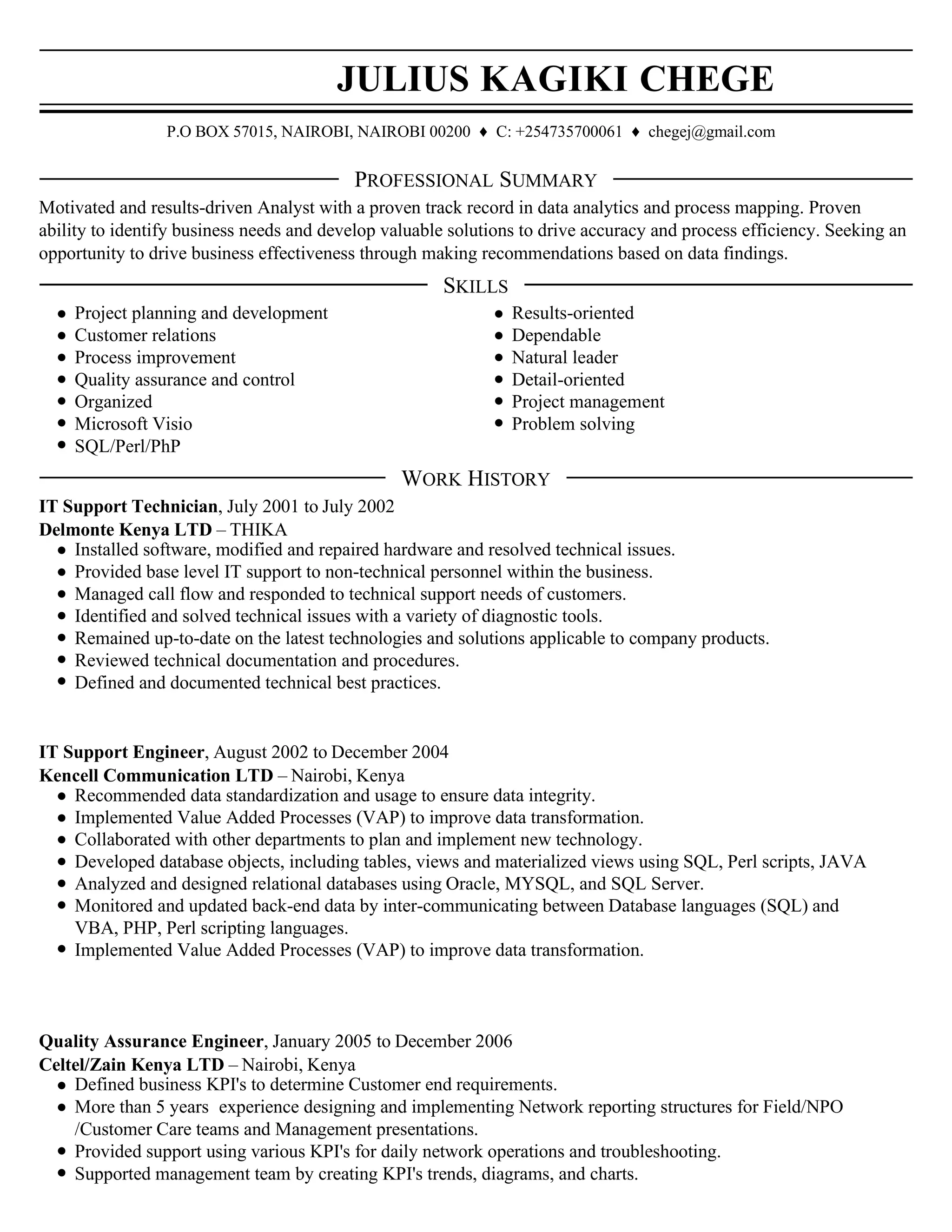 JULIUS KAGIKI CHEGE Resume | PDF