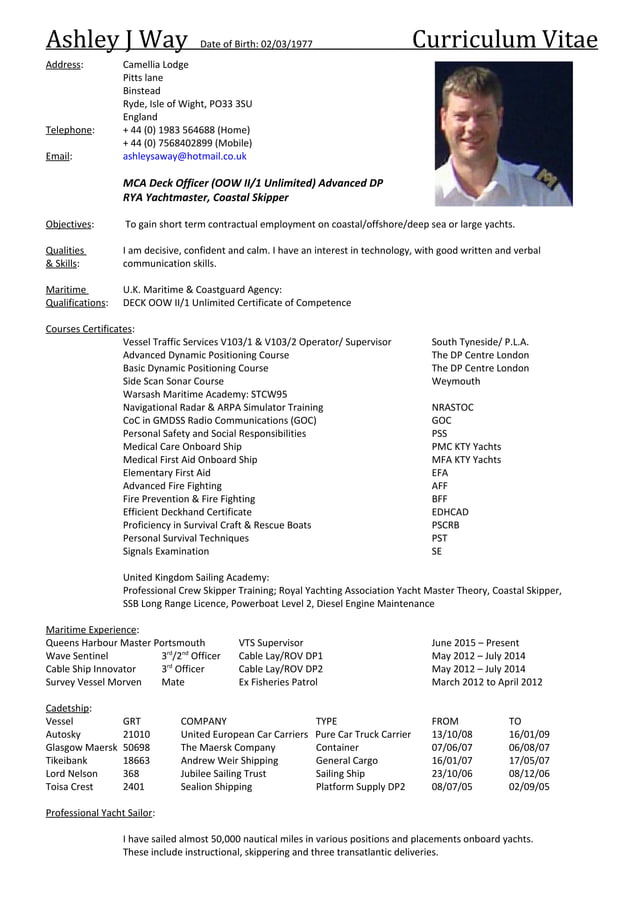 Ashley J Way CV Aug 2016 | DOC | Cruises | Travel Type