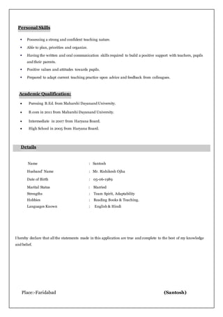 Santosh PRT Teacher | DOCX