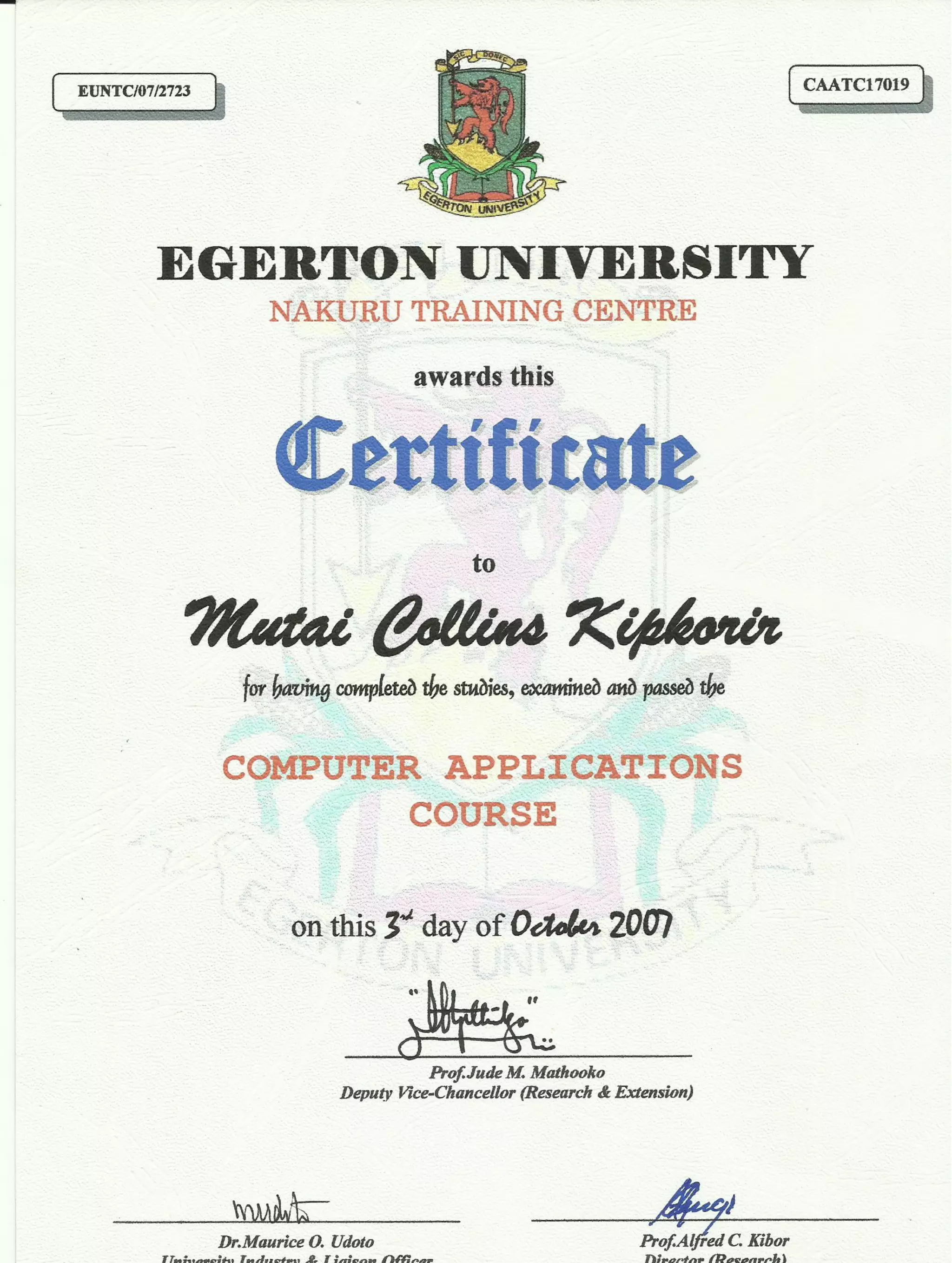 Computer Application Certificate | PDF