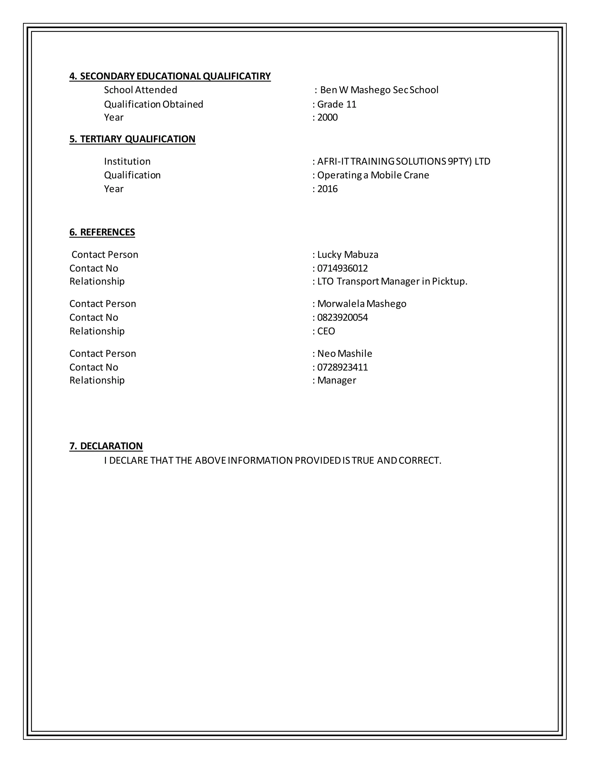 Relis Mohlala CV1 | DOCX