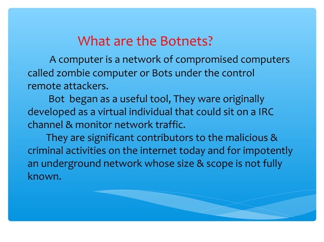 BotNet Attacks | PPT | Internet | Computing