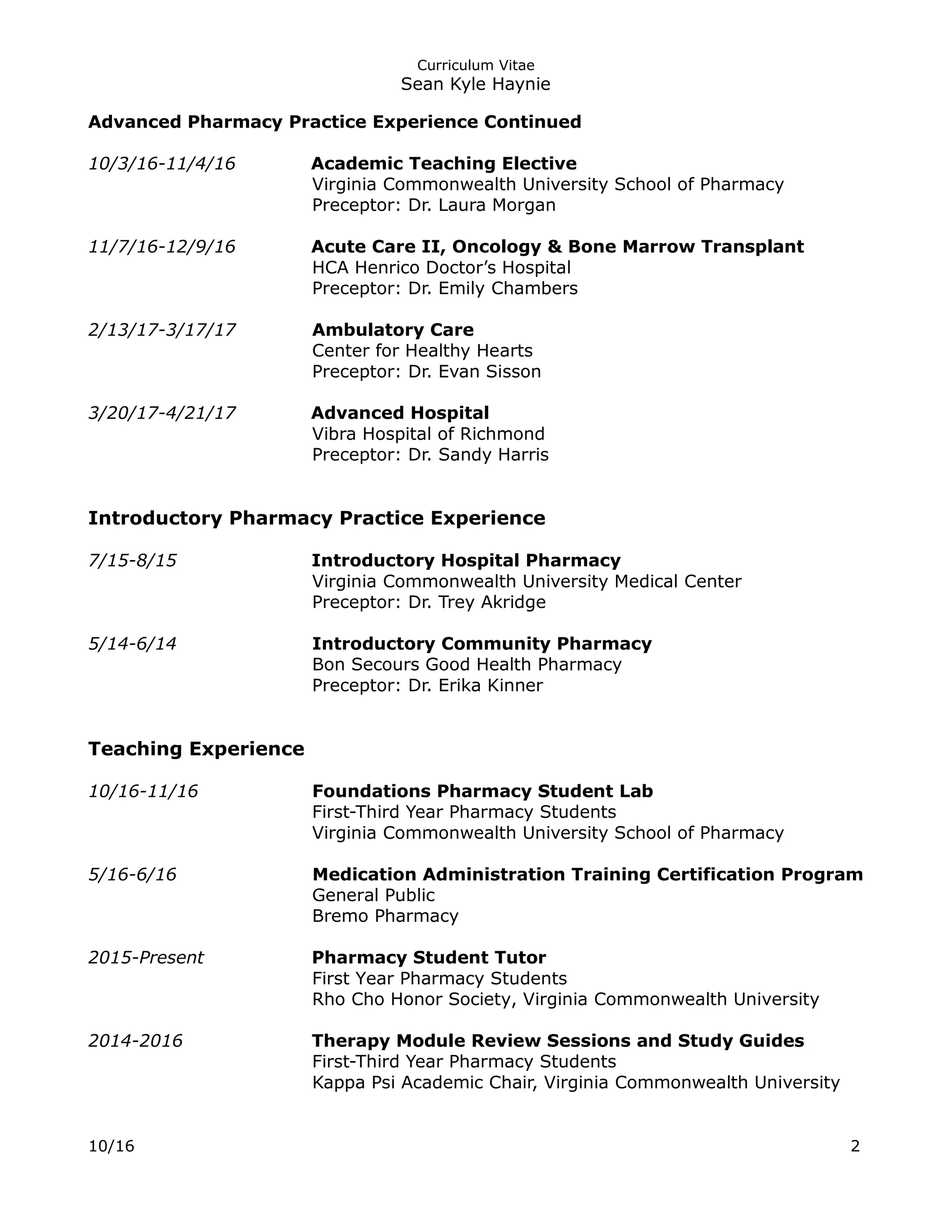 SeanHaynieCV_2016_Updated_V2 | PDF