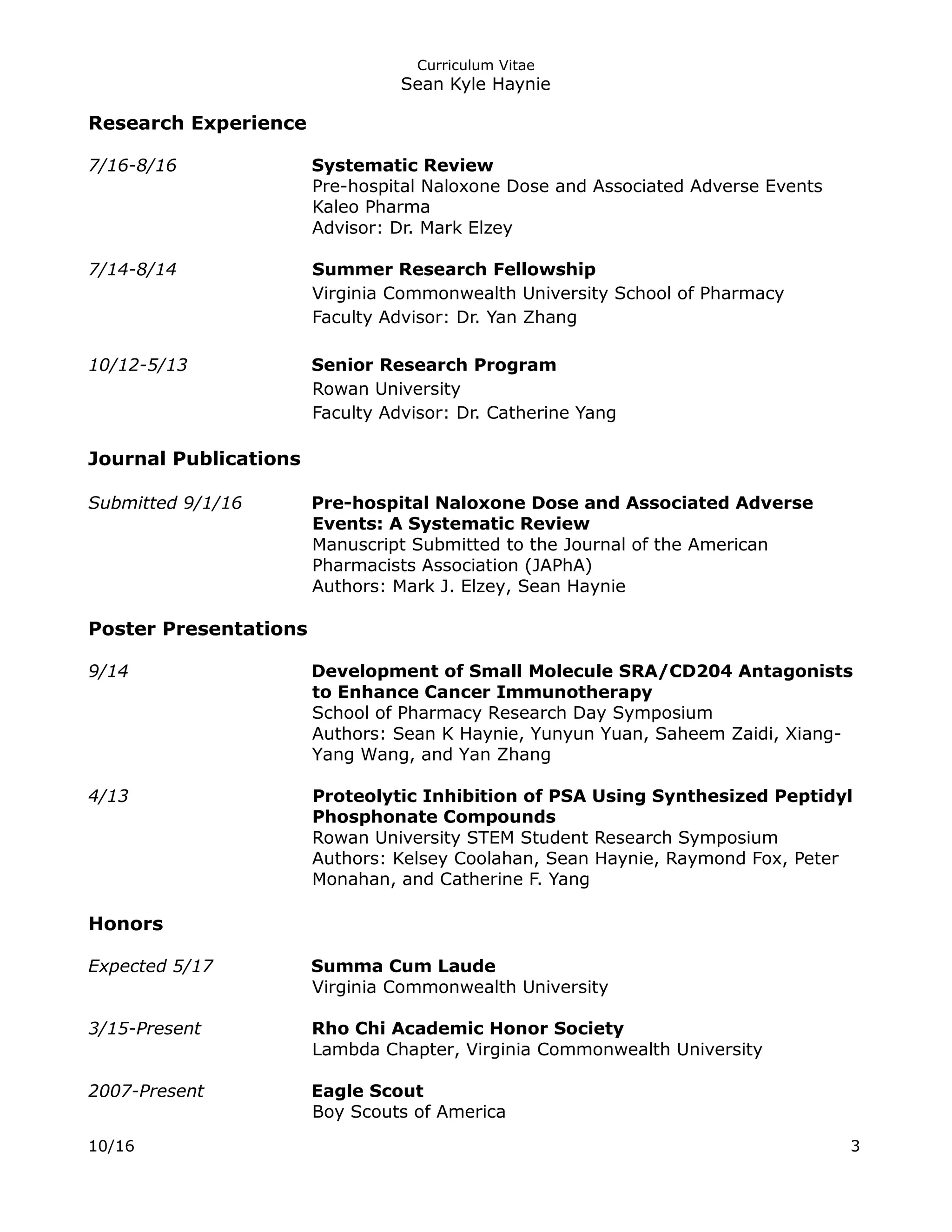 SeanHaynieCV_2016_Updated_V2 | PDF