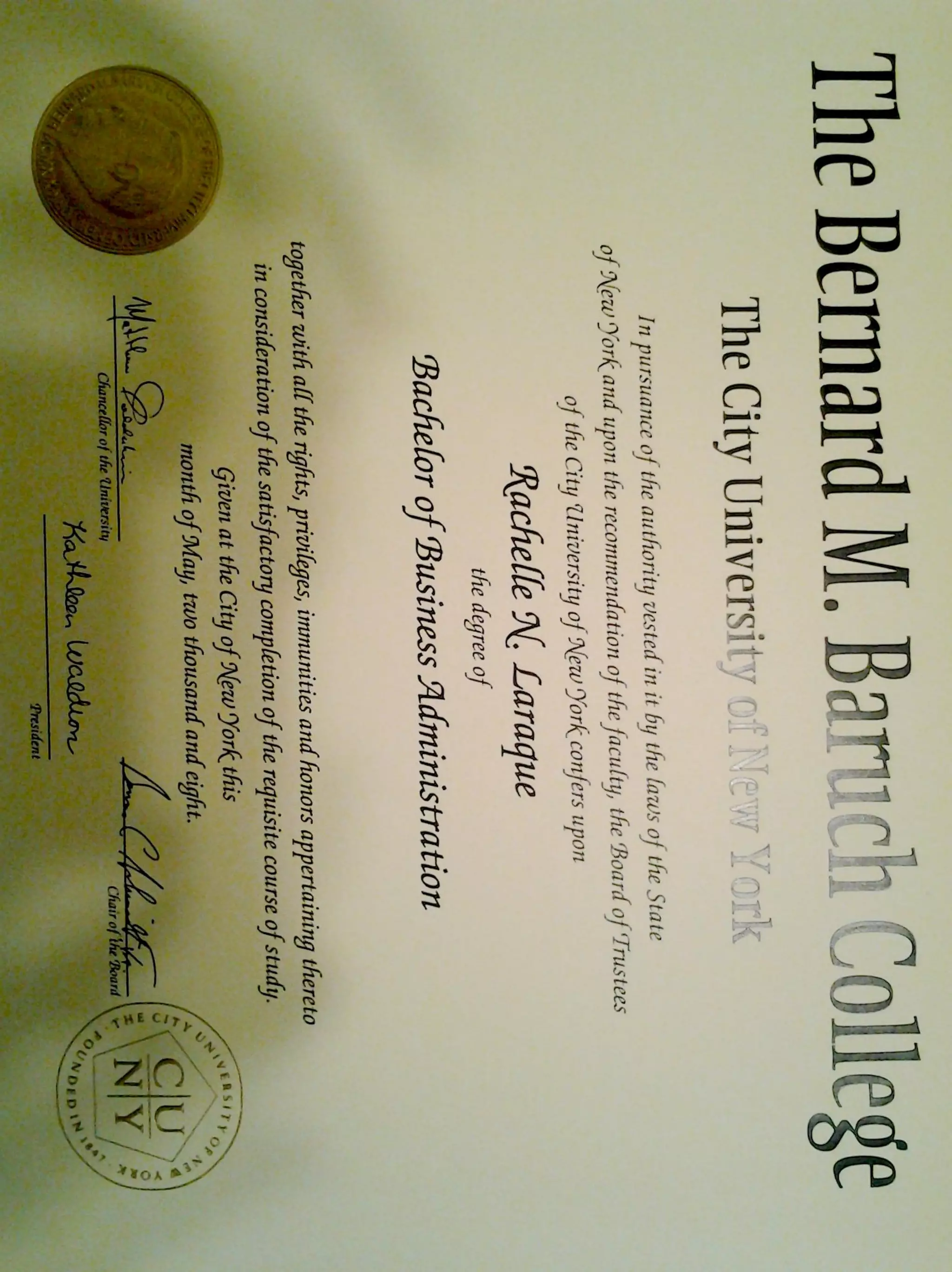 Baruch college Diploma | PDF