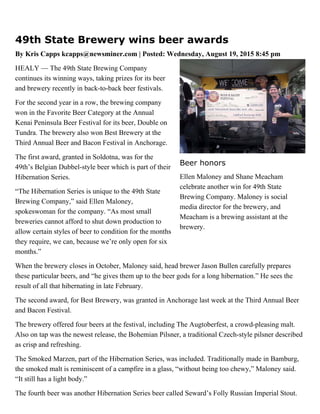 49th State Brewery wins beer awards - Fairbanks Daily News-Miner ...