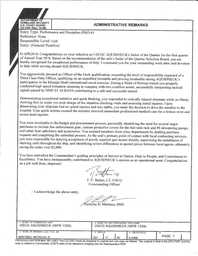 USCGC Aquidneck Sailor of the Quarter Award