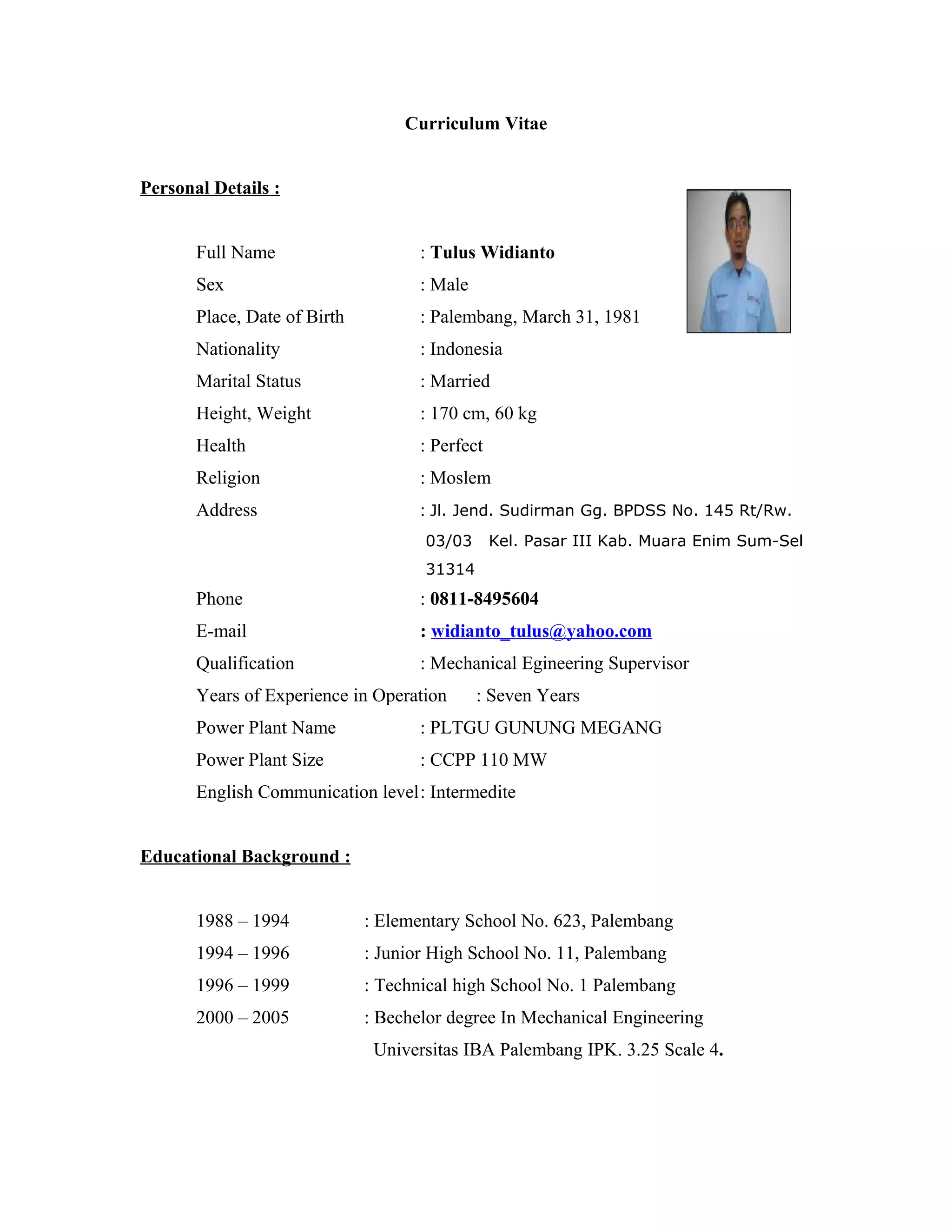 CV Tulus Widianto Update | DOC | Home Utilities | Personal Finance