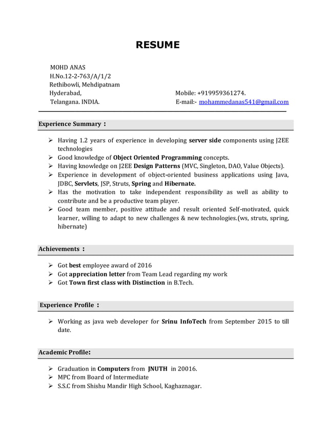 Experienced Resume | DOCX | Web Development | Internet