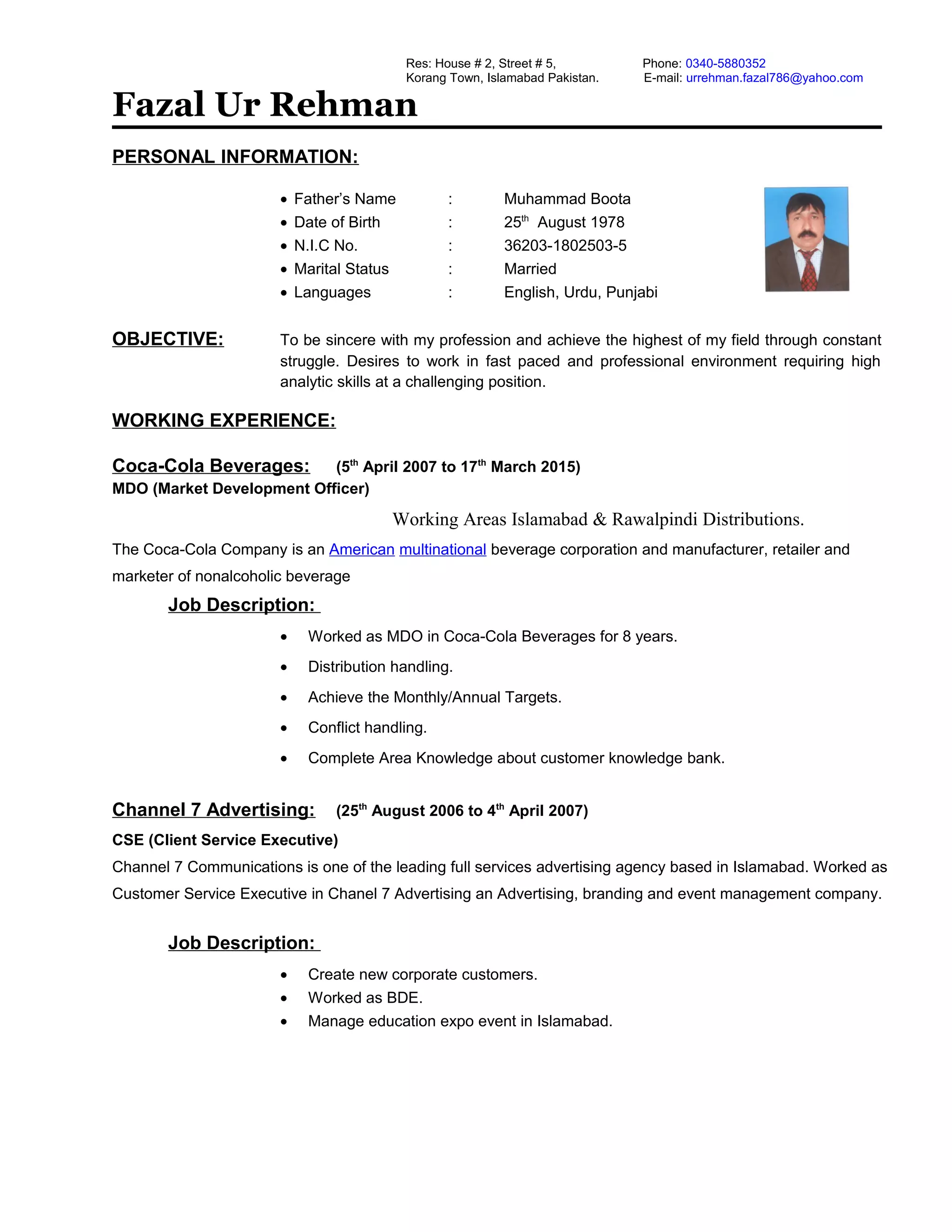 My_ CV Fazal Ur Rehman123 | DOC