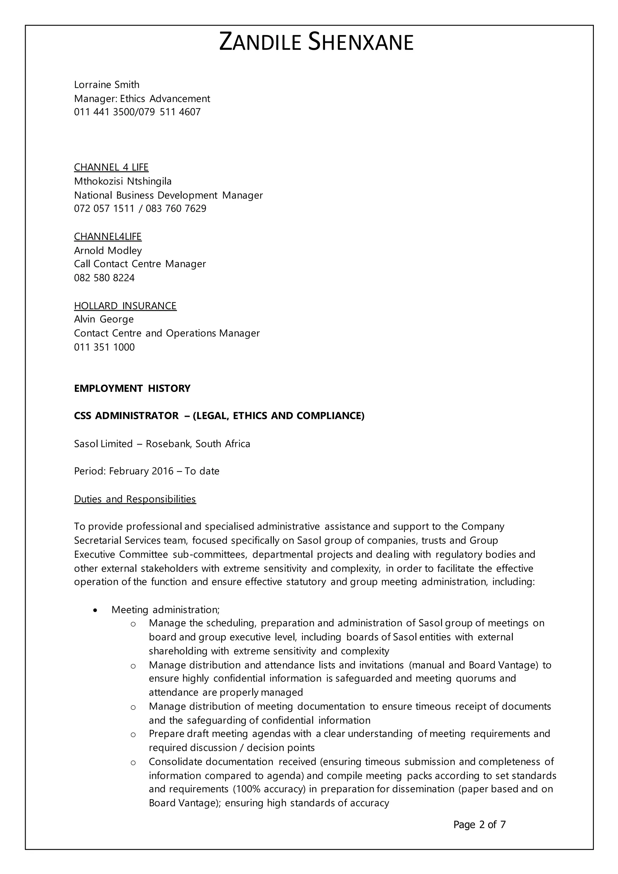 Zandile Shenxane CV 2015 | DOCX