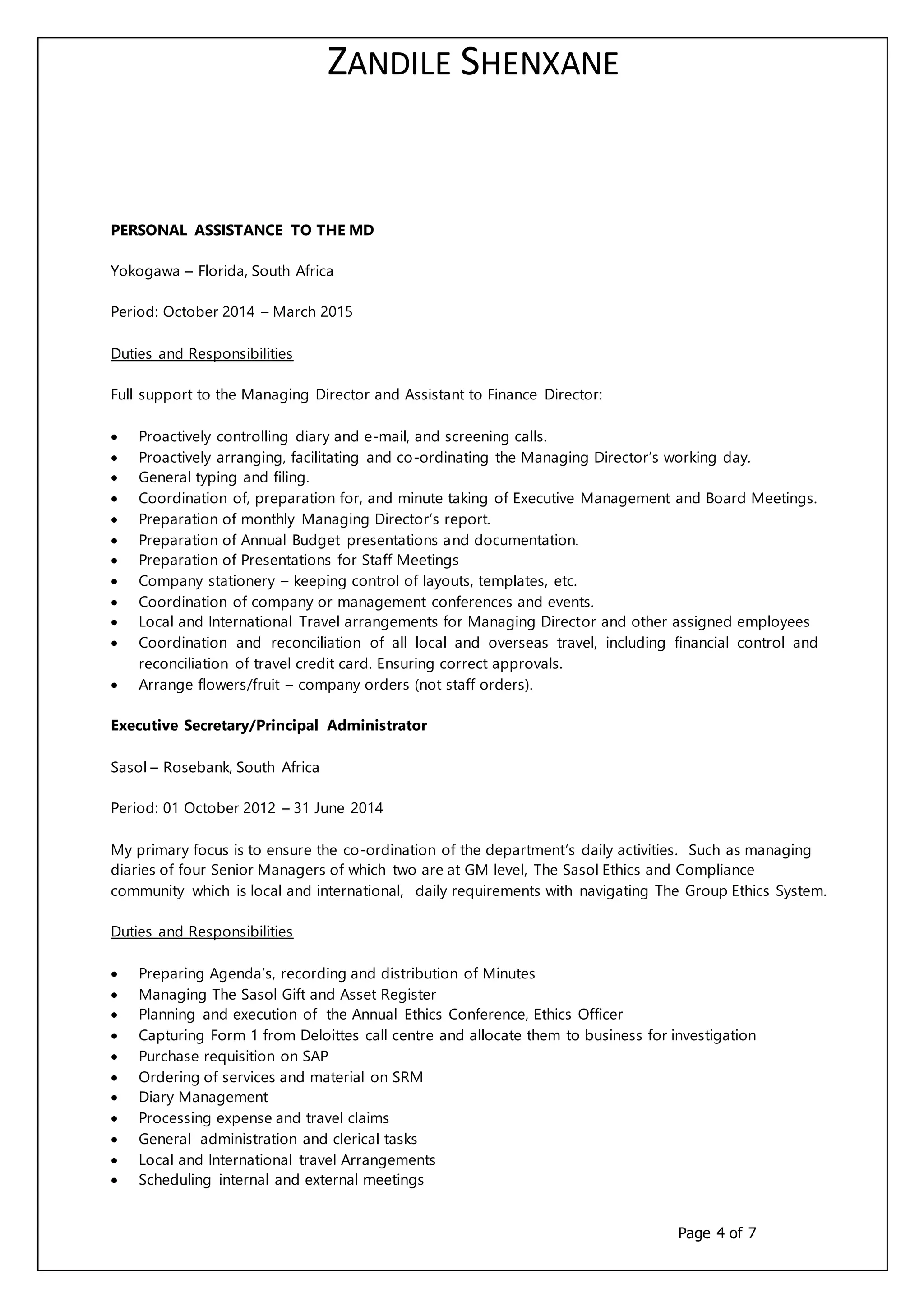 Zandile Shenxane CV 2015 | DOCX