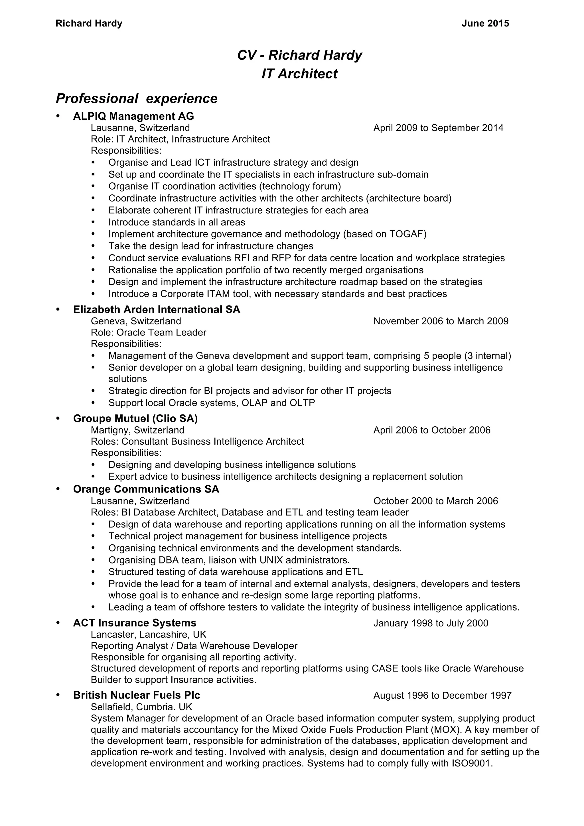 Richard Hardy CV English June 2015 | PDF