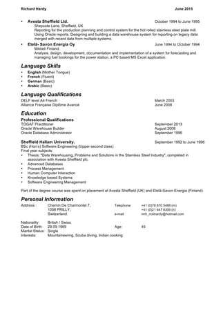 Richard Hardy CV English June 2015 | PDF