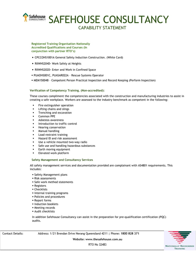 Safehouse Consultancy Capability Statement | PDF