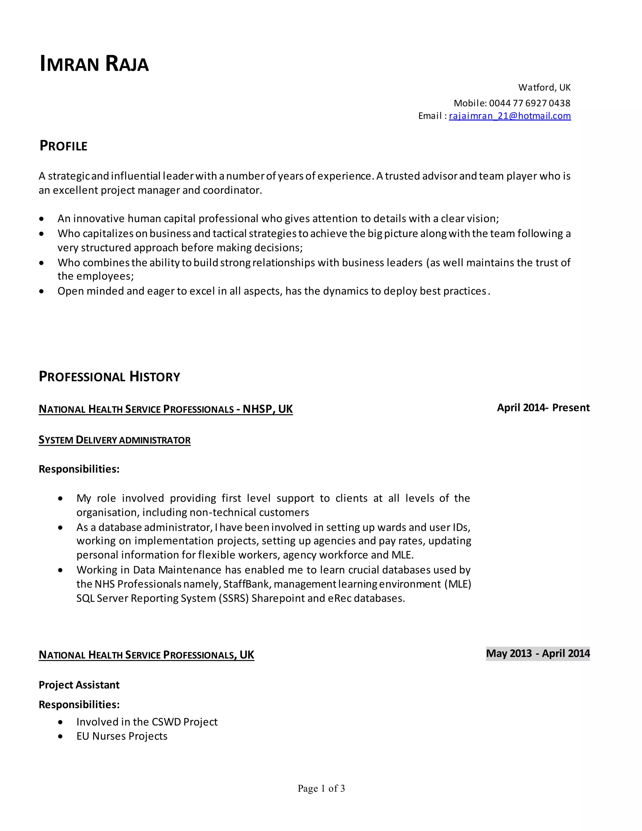 Imran Raja CV | DOCX | Databases | Computer Software and Applications