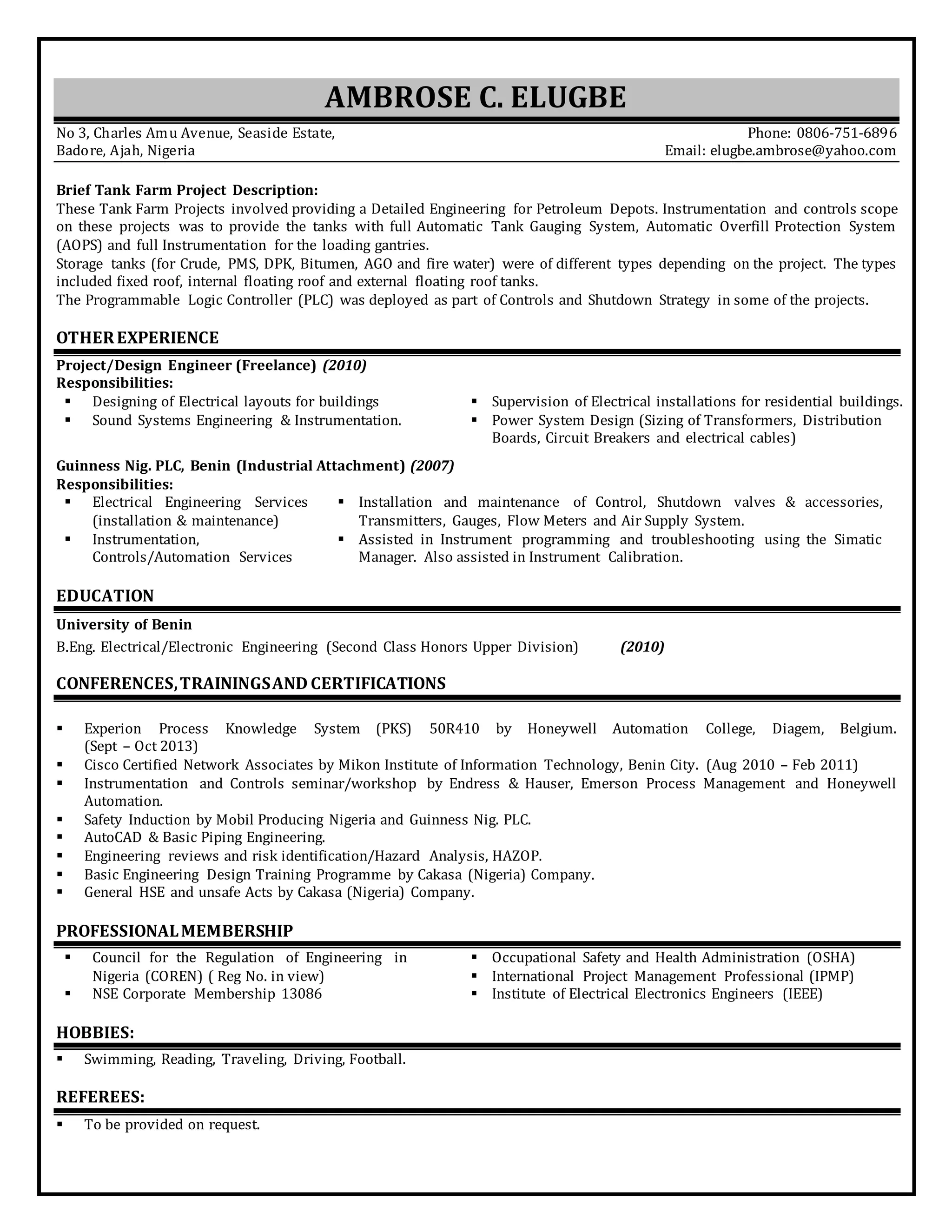 Ambrose Elugbe - CV | DOCX