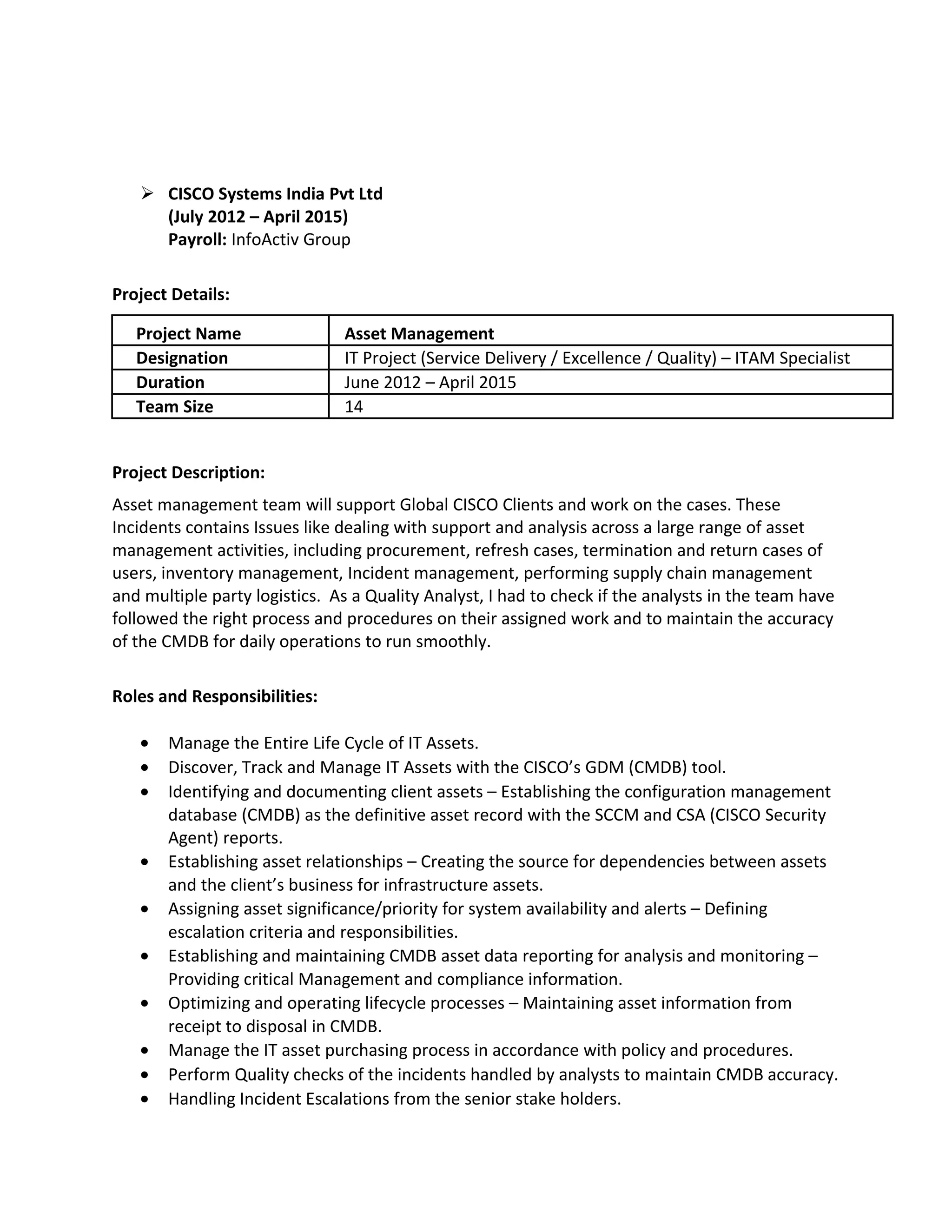 CV_CMDB_ITAM_SACM_Anil_Kumar_S | DOC | Databases | Computer Software and Applications