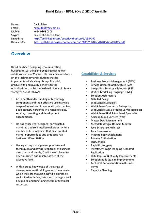 David Edson CV Abridged | PDF