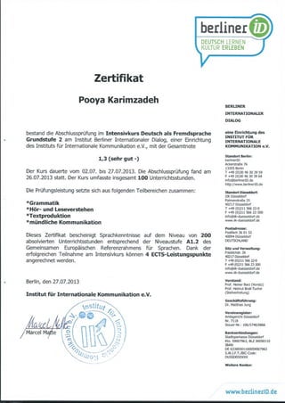 Zertifikat A1.2 - Pooya | PDF