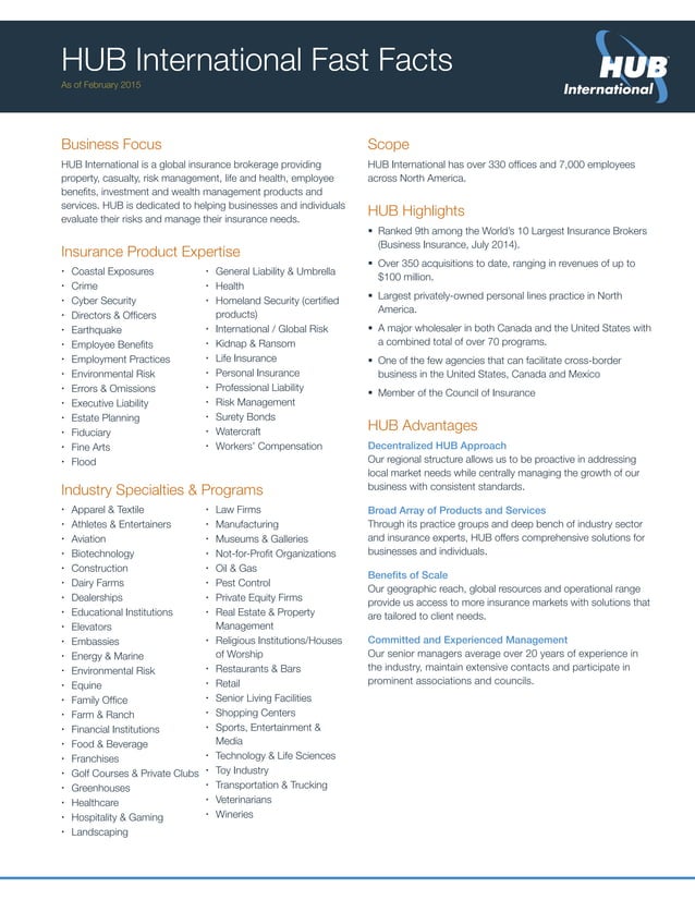 HUB International Fast Facts | PDF | Financial Industry | Industries
