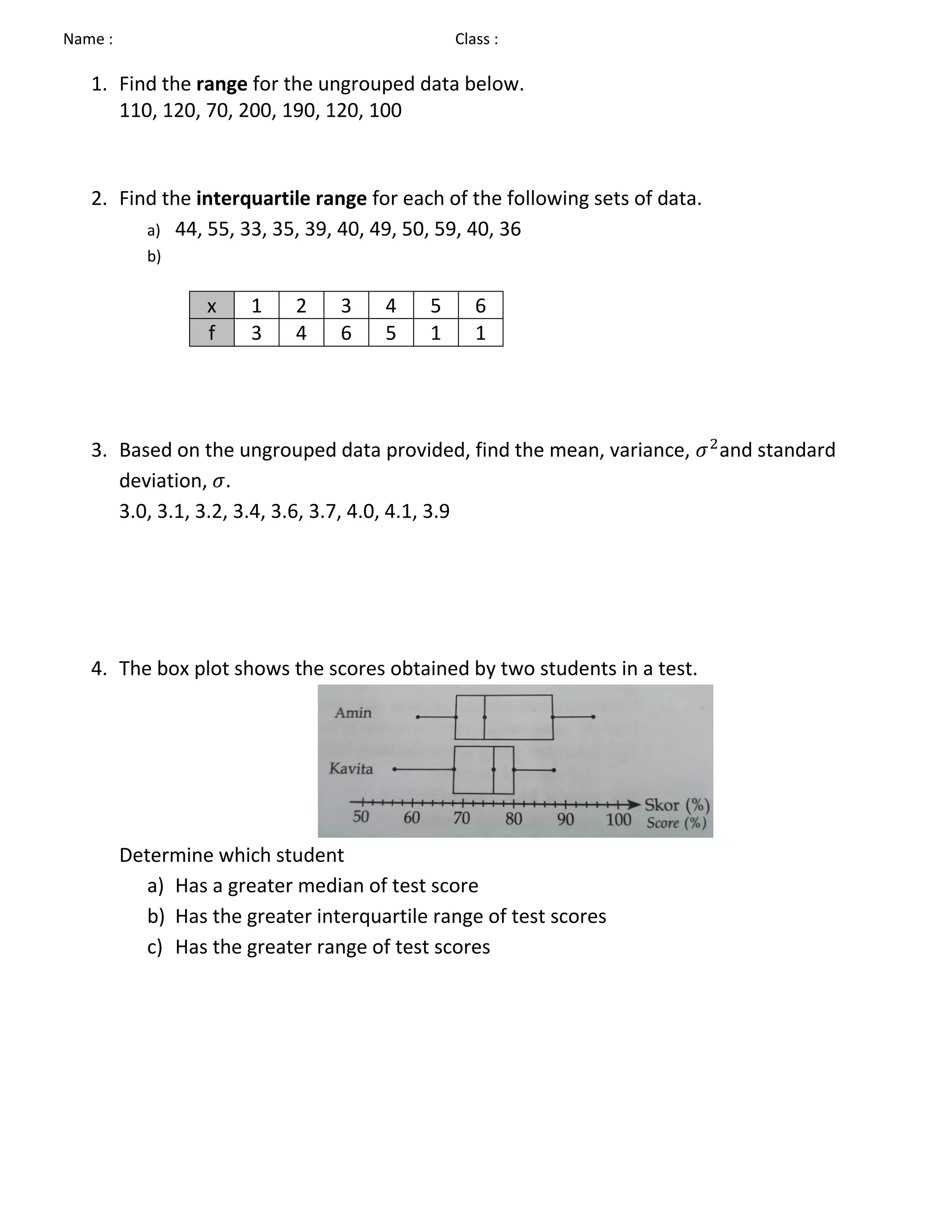 MEASURES OF DISPERSION OF UNGROUPED DATA | PDF
