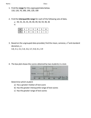 MEASURES OF DISPERSION OF UNGROUPED DATA | PDF