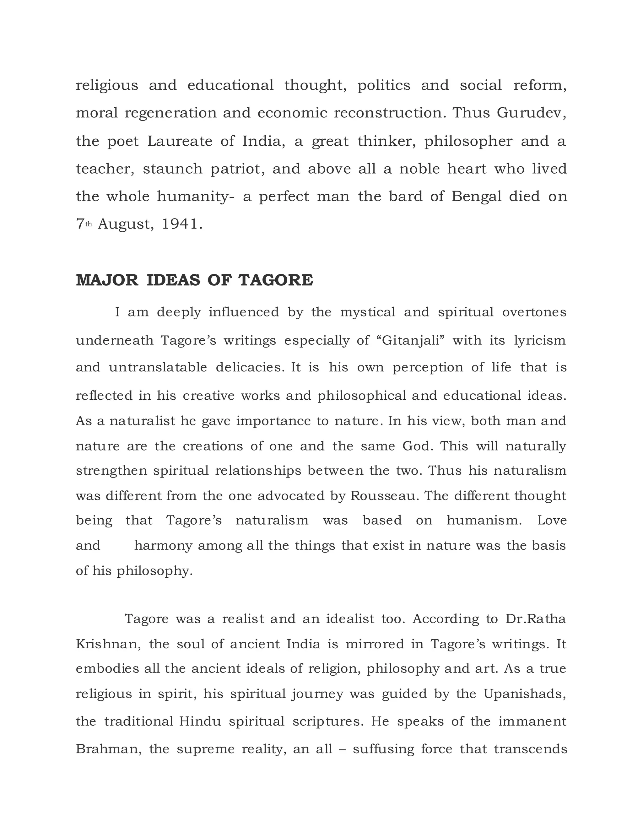 Educational philosophy of Rabindranath Tagore | DOCX | Hinduism ...