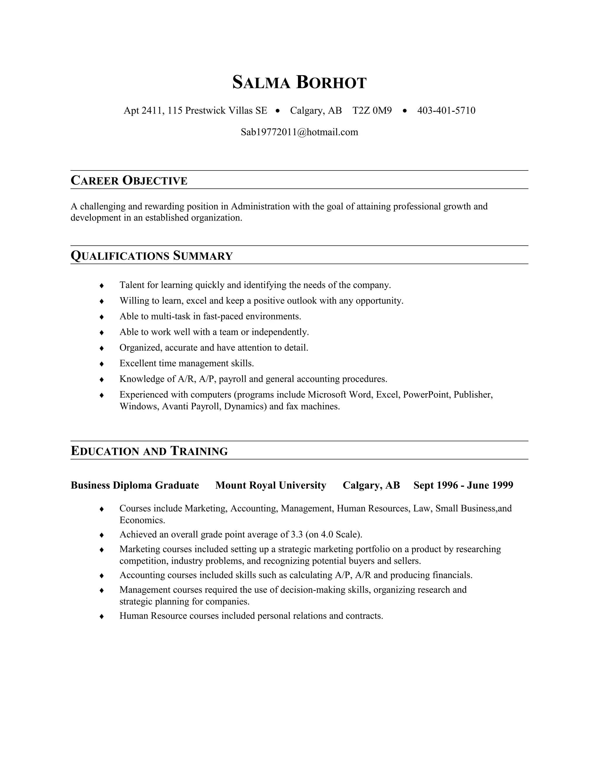 Salma New Resume 2016 | DOC