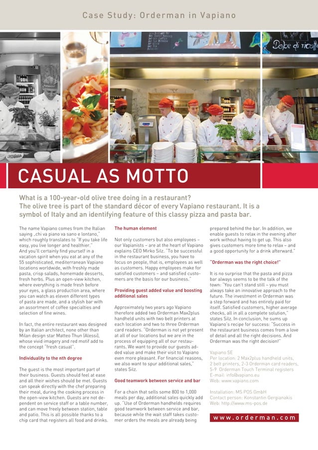 NCR-Orderman Casestudy Vapiano | PDF | Bars & Restaurants | Attractions