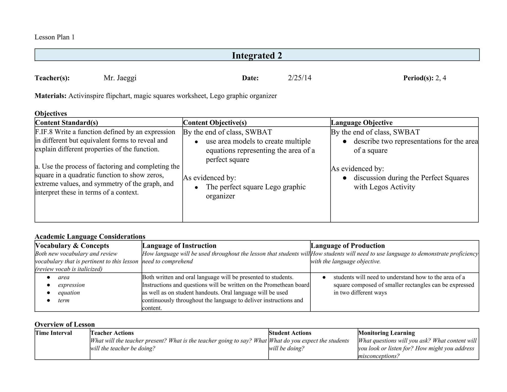 Lesson Plan Sequence for High School Math | PDF