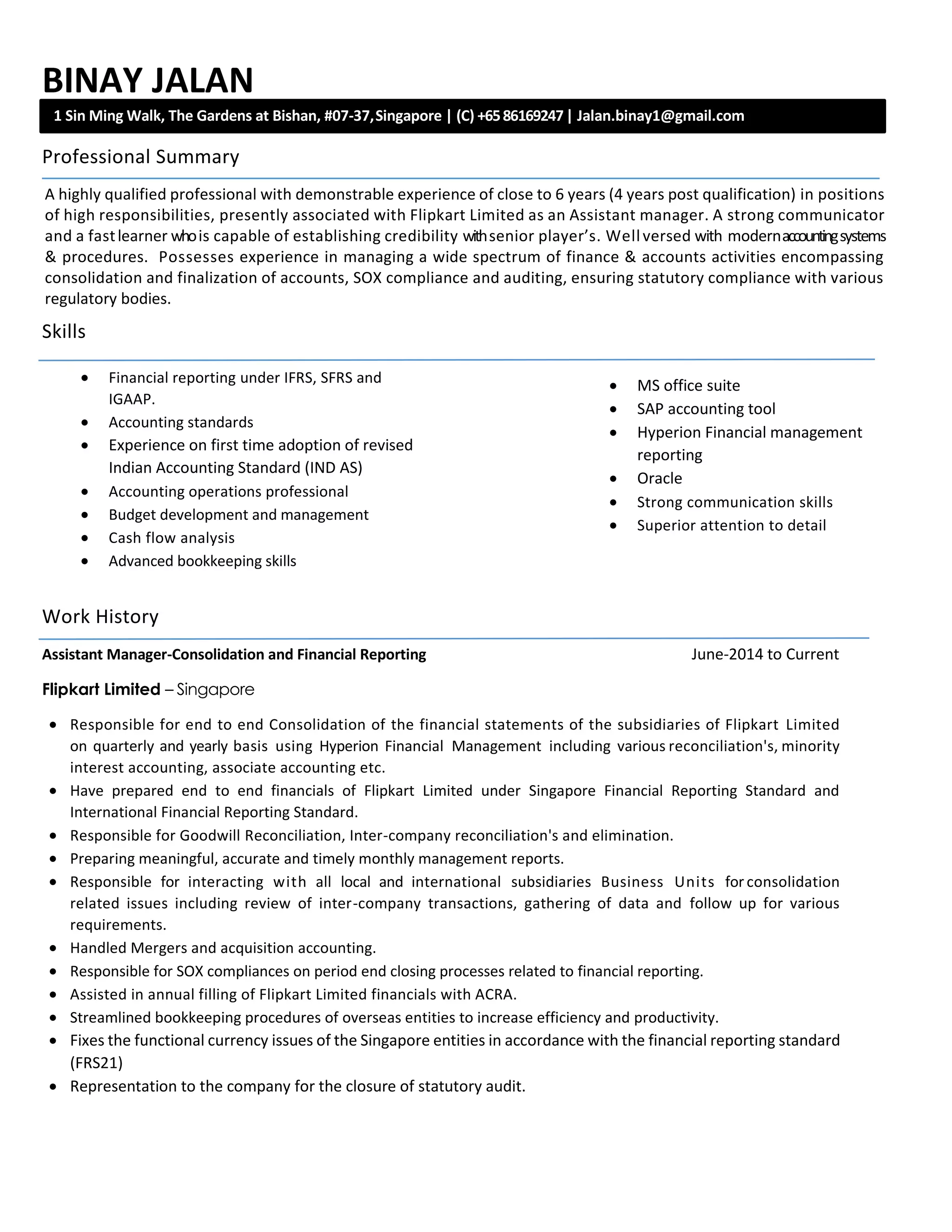 Binay Jalan Resume | PDF