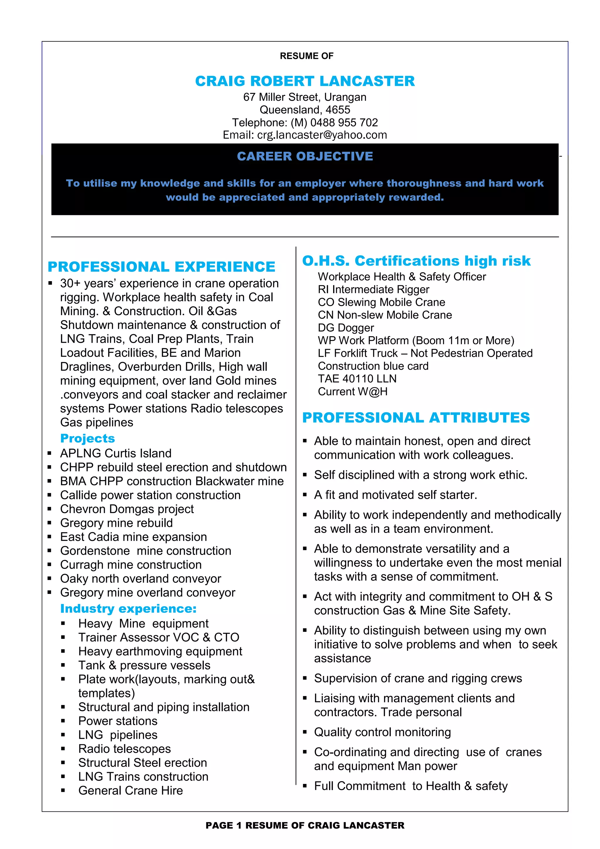 Resume of Craig Lancaster updated | PDF