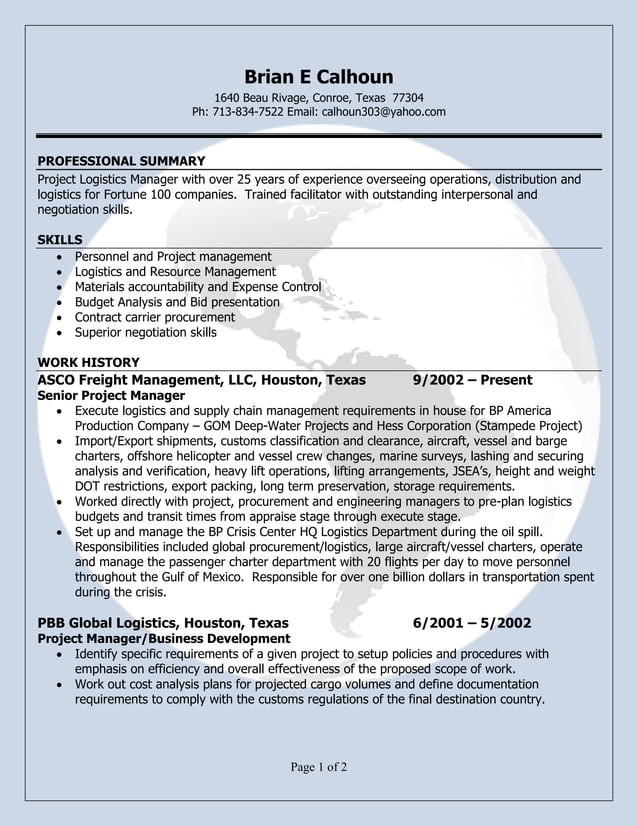 CV Brian Calhoun Professional Summary rev 1 | PDF