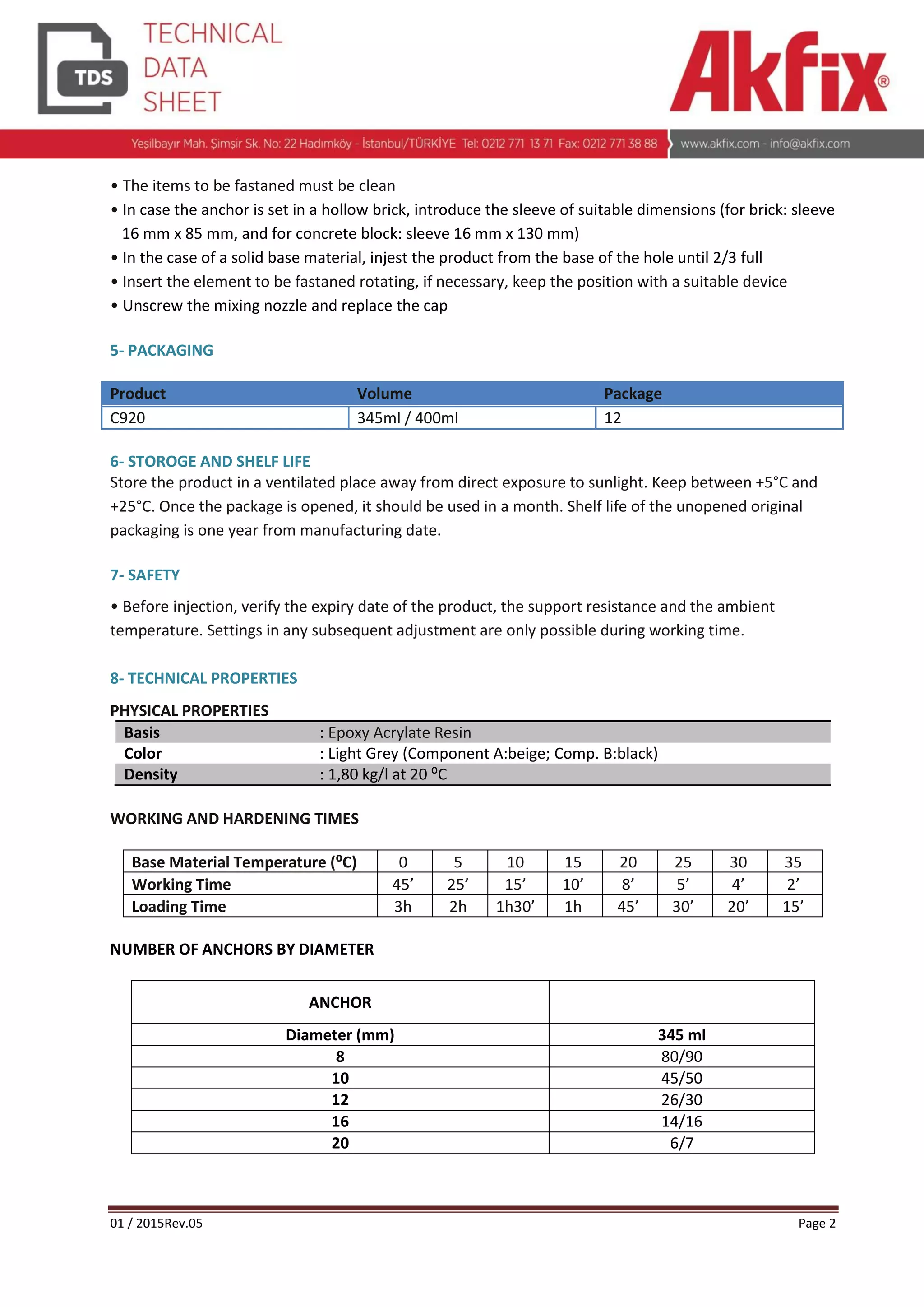 AKFIX C920 EASF CHEMICAL ANCHOR (STYRENE FREE),354 ML | PDF