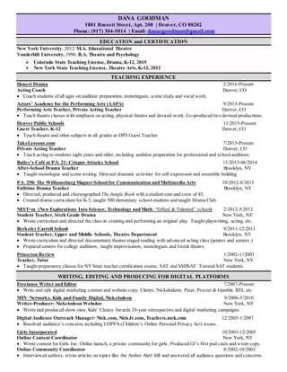 Dana Goodman Resume March 2016 | DOCX | Theater | Fine Art