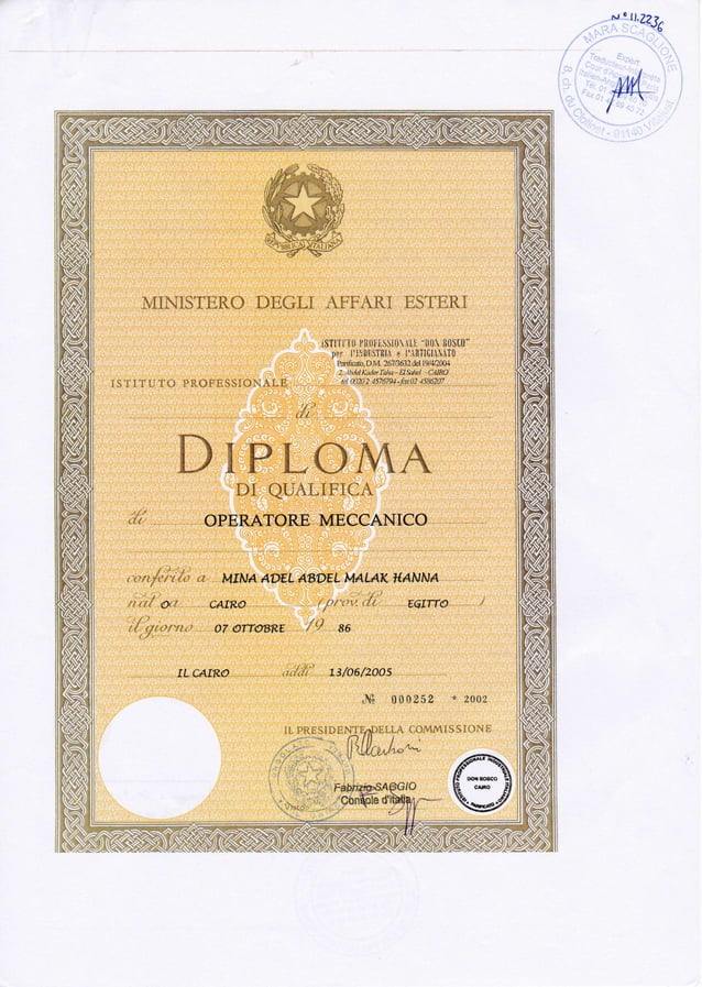 Italian certificate 1 | PDF