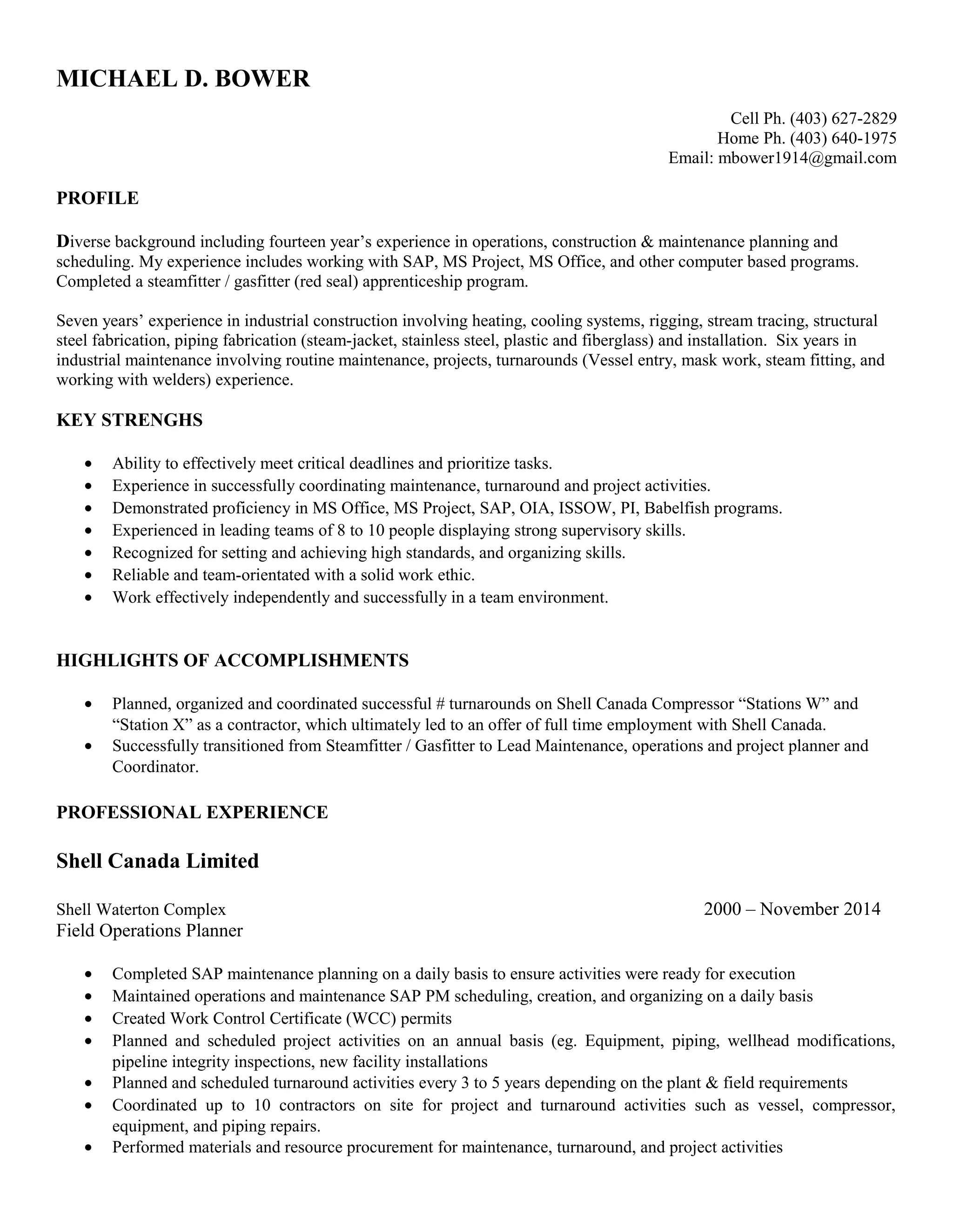 Resume of Michael Bower | DOC