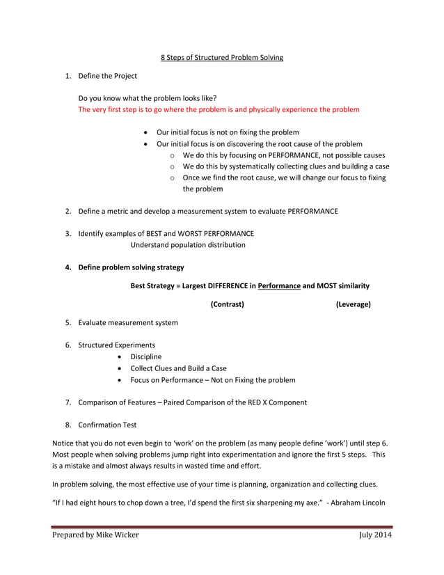 8 Steps of Structured Problem Solving | PDF