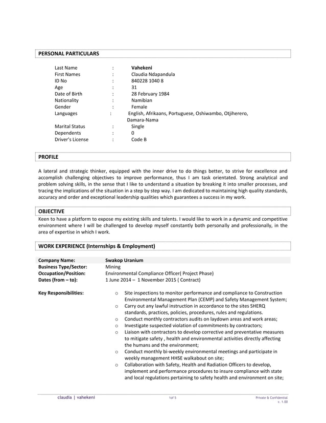 CN Vahekeni CV 2015 | PDF